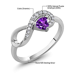 Gem Stone King 925 Sterling Silver Gemstone Birthstone Infinity Ring | Heart Shape 4MM | Wedding Engagement Anniversary Promise Ring For Women | Available in Size 5,6,7,8,9