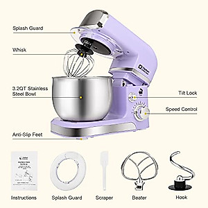Stand Mixer, Kitchen in the box 3.2Qt Small Electric Food Mixer,6 Speeds Portable Lightweight Kitchen Mixer for Daily Use with Egg Whisk,Dough Hook,Flat Beater (Purple)
