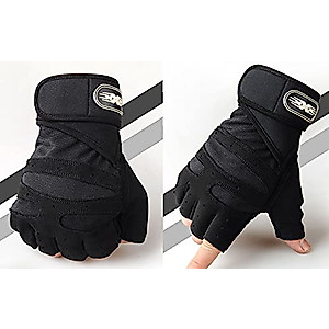 SUJAYU Workout Gloves, Gym Gloves for Men, Wrist Wraps Lifting Wrist Wraps Gloves for Working Out, Hand Out Gloves Fitness Gloves Full Palm Protection (Black, M)