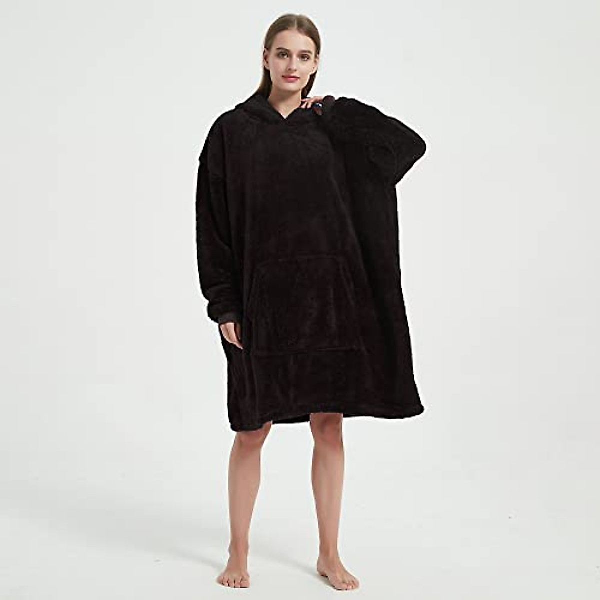 COLOOR FOL Black Wearable Blanket for Men Women Big Hooded Blankets Adults Oversized Sweatshirt Hoodie Rob