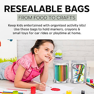 WaldOaks 150 Resealable Food Storage Bags, 6x9-inch Heat Sealable Air Tight Bags, Stand Up Zip Bags, Waterproof Packaging Barrier, 24 fl oz