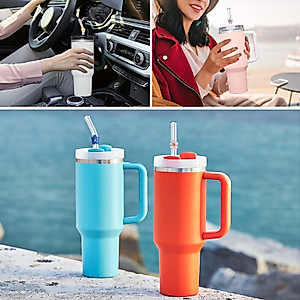 DUMING-IN 6 Pack Replacement Glass Straws for Stanley 40 oz 30 oz Tumbler, Cute Flower Glass Straws with Charms, Stanley Straw with Cleaning Brush Stanley Cup Accessories