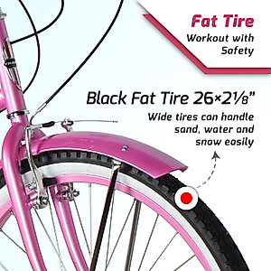 Tracer TAHA Beach Cruiser Bike for Women,26 Inch Wheels,Hi Ten Steel Frame,Shimano 7 Speed,Disc Brake,Hybrid Bike for Adults,Complete Cruiser Bikes,Pink