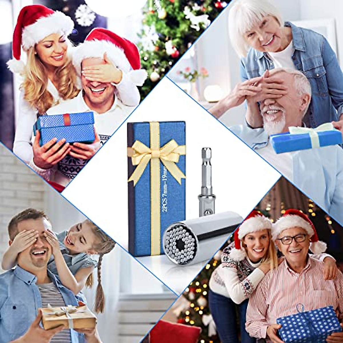 Universal Socket Tools,Professional 7mm-19mm Super Socket Tool Sets with Power Drill Adapter,Stocking Stuffers for Men, Gifts for Men Dad,Including Gift Box and bowknot