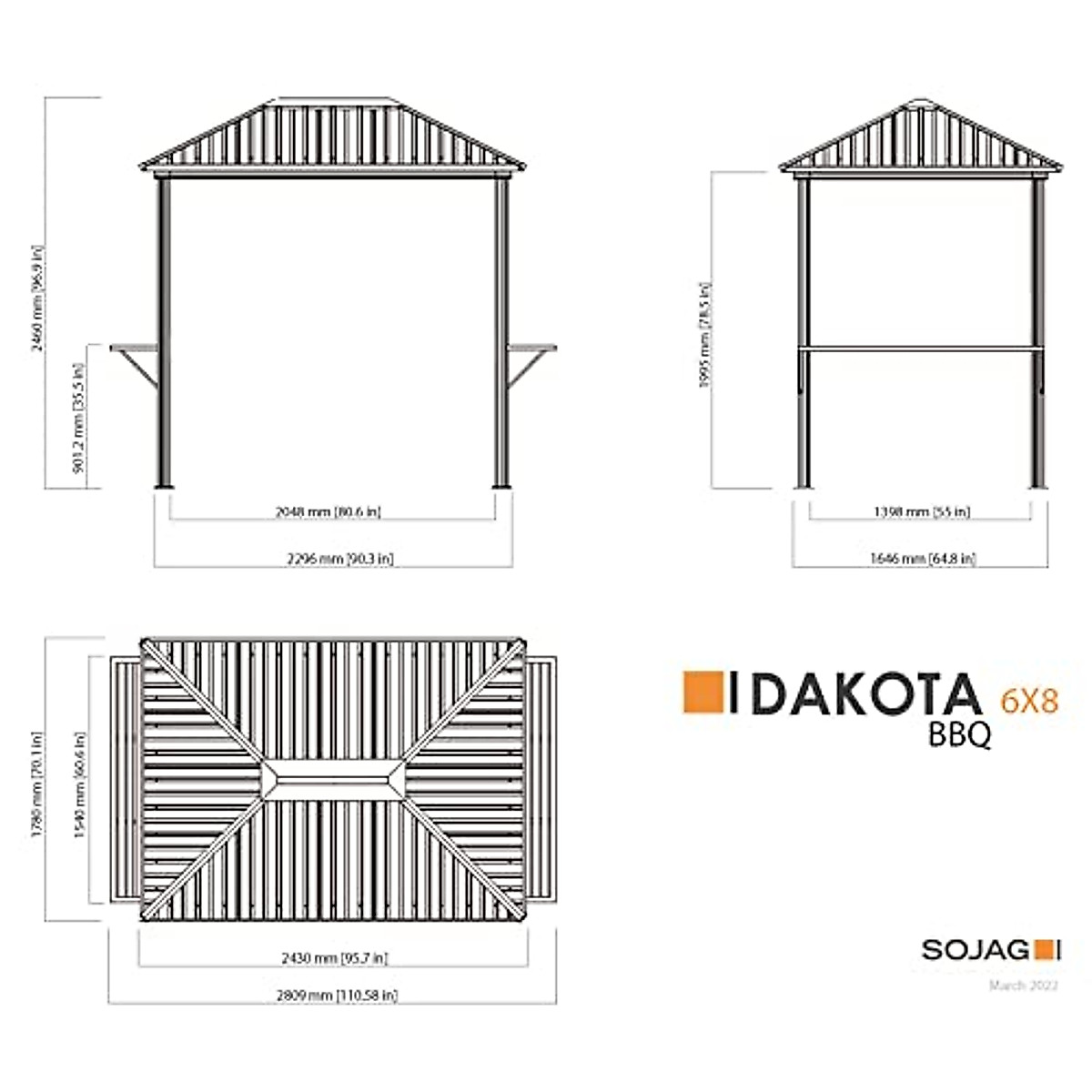 Sojag 6' x 8' Dakota BBQ Grill Gazebo Outdoor Weather-Resistant Aluminum Frame Shelter