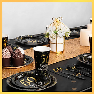 DECORLIFE 192PCS 50th Birthday Plates and Napkins for Men Women, 50th Birthday Decorations, 12oz Cups, 48 Napkins Included for 24 Guests Back in 1974 Party Favors