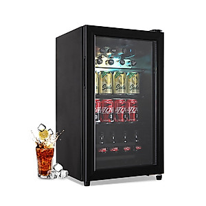 Tymyp Beverage Refrigerator, 120 Cans Mini Fridge, Wine Cooler Refrigerator with Adjustable Shelving and Glass Door for Soda Beer or Wine, Perfect for Home/Bar/Office