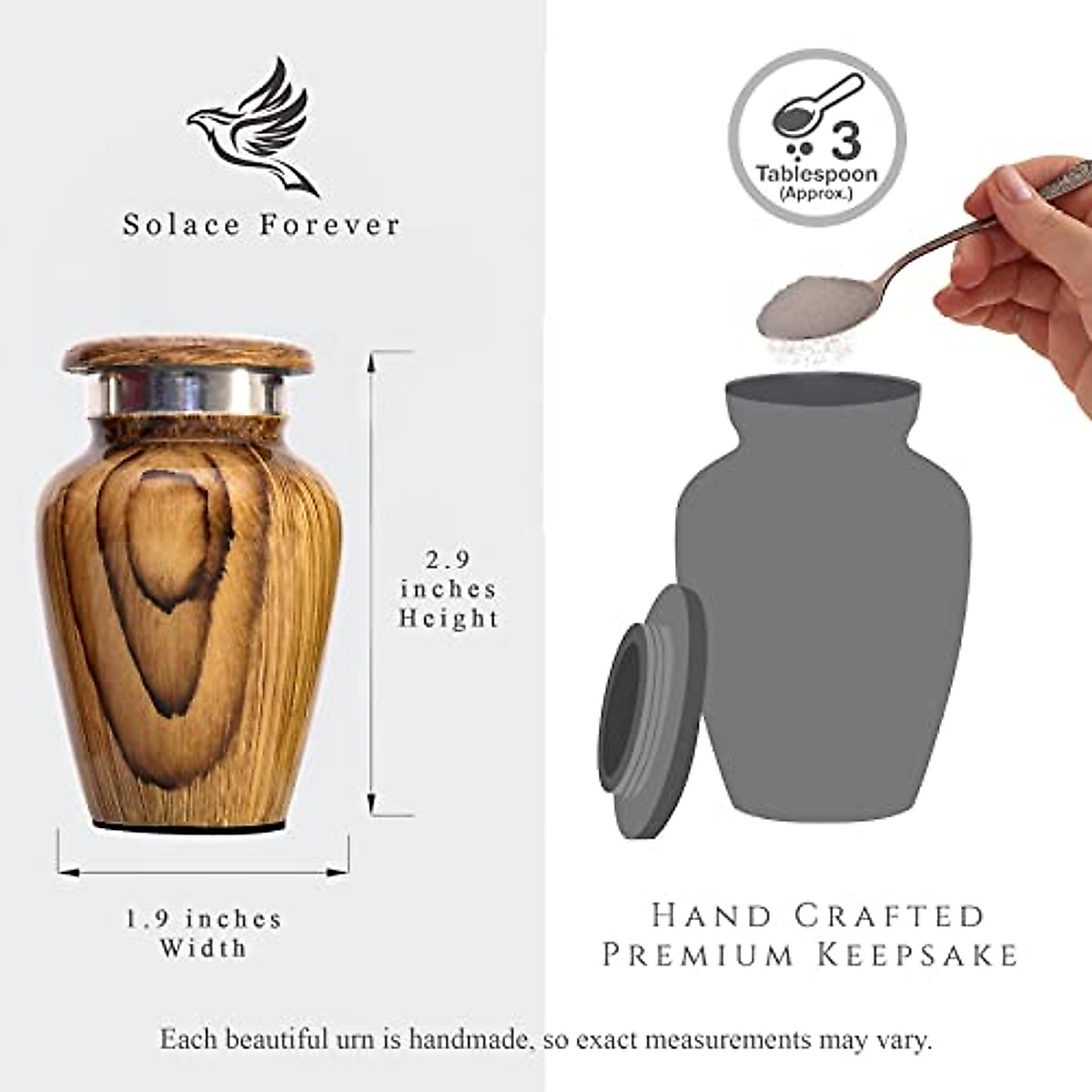 Wooden Print Keepsake Urns - Small Cremation Urns - Mini Urns for Human Ashes Set of 4 with Premium Box & Bags - Honor Your Loved One with Metallic Wooden Urns for Ashes - Small Urns for Men & Women