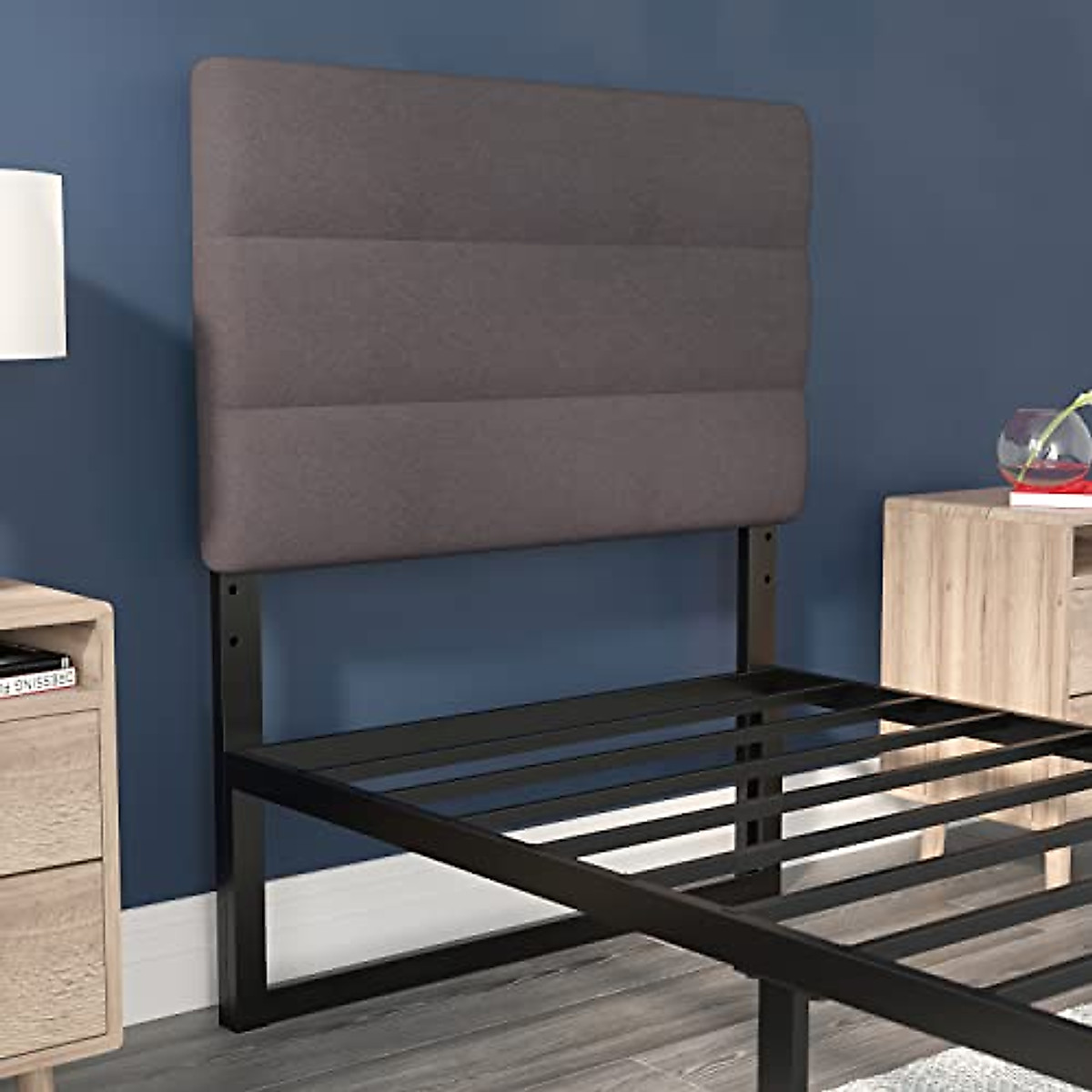 Flash Furniture Paxton Upholstered Headboard - Channel Stitched Gray Fabric Upholstery - Twin - Adjustable Height from 44.5" to 57.25" From Floor