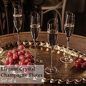 Kemstood Champagne Flutes - Modern Crystal Mimosa Glasses (6.4 Oz) for Sparkling Wine - Slanted Champagne Glasses Set of 4 - Birthday Gifts for Men - Christmas Gifts for Men and Women