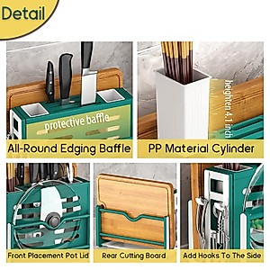 Multifunctional Kitchen Organizer Rack Cutting Board Holder Knife Holder Pot Lid Holder,Countertop Kitchenware Rack Kitchen Storage Accessories ,for Cabinet and Countertop with Draining Tray