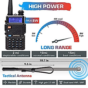 youRUSH Ham Radio Tactical Set - 4pack UV-5RUSH 8W 2Way Radio with 3800mAh and 2800mAh Batteries, Foldable Tactical Antenna, PTT Speaker Mic, USB Charger, Chirp Program Cable Compatible with Baofeng