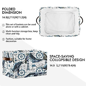 Storage Basket Nautical Sea Animal Whale Lighthouse Storage Cube Box Durable Canvas Collapsible Toy Basket Organizer Bin with Handles for Shelf Closet Bedroom Home Office