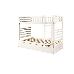 MERITLINE Twin Over Twin Bunk Bed for Kids,Detachable Wood Twin Bunk Bed Frame with Trundle,White