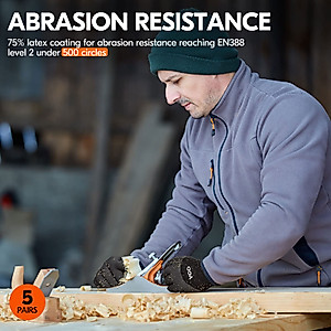 Vgo... 5-Pairs Freezer Winter Work Gloves, Double Lining Rubber Latex Coated for Outdoor Heavy Duty Work (Size M, Black, RB6032)