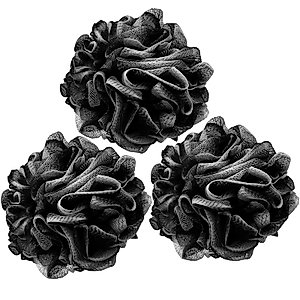 Loofah Charcoal Bath Shower Sponge Body Scrubber,75g XL Exfoliate Mesh Pouf Shower Bouquet,3 Pack Black Large Bath Sponge for Women and Men