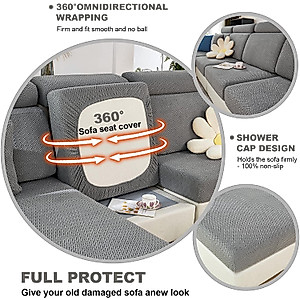 Super 3 Seat Couch Cushion Covers Sectional L Shape Slipcover Elastic Chair Sofa Furniture Protector Cover for Living Room (Length 49-61inch Width 22-35inch, Large Triple Seat Cover) Weave Grey