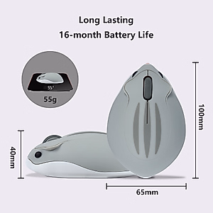 Wireless Mouse Bluetooth Mouse Gery Cute Cartoon Animal Hamster Shape Wireless Mouse Silent Portable Cordless Mouse 1200DPI Mouse for PC,Mac,Laptop,Computer,Chromebook,iPhone,Tablet (No USB Receiver)