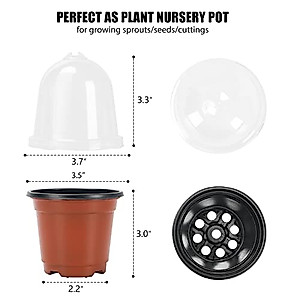 BEWAVE Plant Nursery Pots with Humidity Dome, 100 Sets Indoor Gardening Pot Planting Containers Starter Seed Starting Containers Planters with 100 Pcs Plant Labels, 3.5"