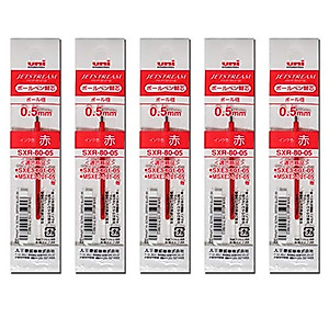 uni Jetstream SXR-80-05 Ballpoint Pen Refills for Standard Pens 0.5mm (Red, 5 Pack)