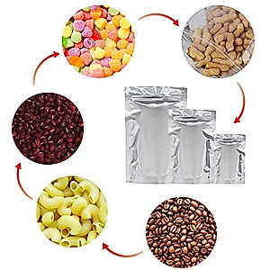 100-Pack Large Reclosable Mylar Bags for Food Storage 7" x 10" Stand Up Ziplock Bags in Bulk 1 Quart Large Resealable Smell Proof Aluminum Foil Bags with Clear Window for Kitchen Storage Zip-lock Edible Packaging Water-proof, 100ct