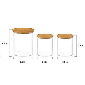 INIUNIK 3 Pack Glass Qtip Holder Dispenser, 20 oz and 11 oz Clear Glass Apothecary Jars, Bathroom Vanity Canisters Organizer Jars for Cotton Swabs, Balls, Rounds, Pads, Floss, Bath Salts