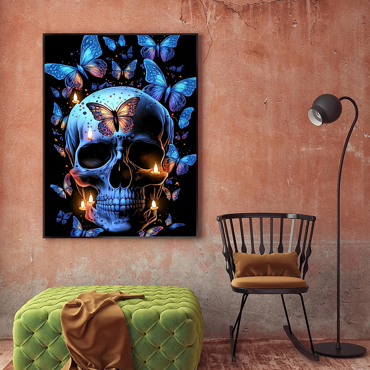 KINPLUB Skull Butterfly Diamond Painting Kits for Adults, 5D Horror Diamond Art Kits, DIY Paint with Diamonds Kit, Full Drill Round Diamond Dots for Halloween Home Wall Decor 12 x 16 Inch