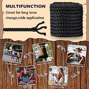 Jenaai Twisted Cotton Rope 1 Inch x 50 Feet Triple Strand Rope Soft Thick Rope Black Rope for Indoor Outdoor Use, Crafts, Decoration, Plant Hanger and More