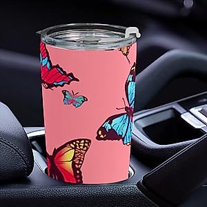 QWEUIOP 20oz Insulated Travel Coffee Mug Retro Butterfly Stainless Steel Tumbler with Lid Double Wall Vacuum Coffee Cup For Hot and Cold Drinks14055