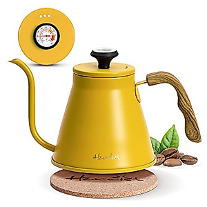 Gooseneck Kettle, Harriet 37oz Pour Over Kettle Stove Top, Stainless Steel Coffee kettle with Thermometer, Tea Kettle with 3-Layer Base, Anti-Hot Handle, for Drip Coffee & Tea