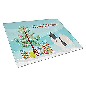 Caroline's Treasures BB8484LCB Papillon Christmas Glass Cutting Board Large, 12H x 16W, multicolor