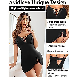 Avidlove Sexy Nightgowns for Women Cotton Nighties V-Neck Full Slip Chemise Sleep Lingerie Dress(Black,XXL)