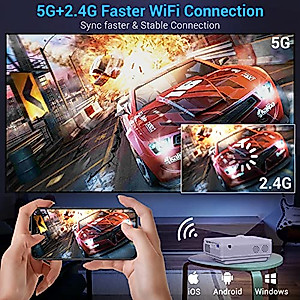 Projector with WiFi and Bluetooth, 5G WiFi Native 1080P 8500L YOWHICK Outdoor Projector 4K Support, Mini Portable Movie Projector with Screen, for HDMI, VGA, USB, Laptop, iOS & Android Phone