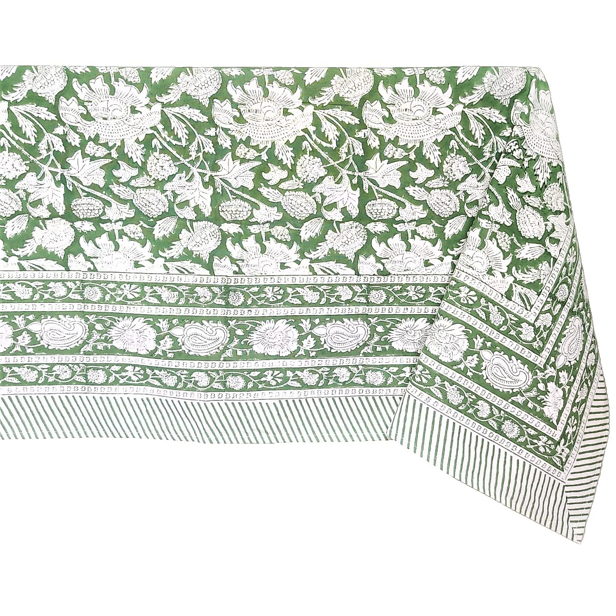 ATOSII Meraki Green 100% Cotton Spring Tablecloth, Handblock Print Rectangle Table Cover for Kitchen Dining Linen I Parties, Outdoors, Christmas, Wedding, Easter Decor 60 X 108 Inches I 8 Seater