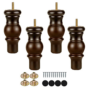 Maricome 6 Inch Wood Sofa Legs Walnut Turned Round Bun Wooden Furniture Legs Set of 4