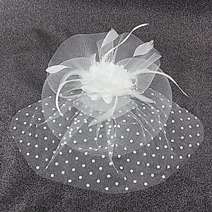 ZONETEN Kentucky Derby Pillbox Hat Wedding Flower Cocktail Mesh Church Fascinators Hat for Women Tea Party（White）