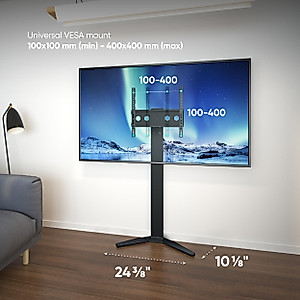 ONKRON Swivel Floor TV Stand Tempered Glass for 30" - 60" TV & Screen, Minimalist TV Stand Floor Standing up to 90 lbs, Bedroom TV Stand Adjustable Height Max VESA 400x400/TV Stand (26-65" / 77 lbs)