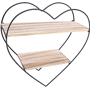 Fetcoi Wall Shelf Heart Floating Shelves,2-Tire Iron Wood Wall Hanging Shelves Display Storage Organizer, Gifts for Kid Children Room Bedroom Bathroom Living Room