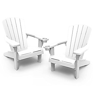 Keter 2 Pack Alpine Adirondack Resin Outdoor Furniture Patio Chairs with Cup Holder-Perfect for Beach, Pool, and Fire Pit Seating, White