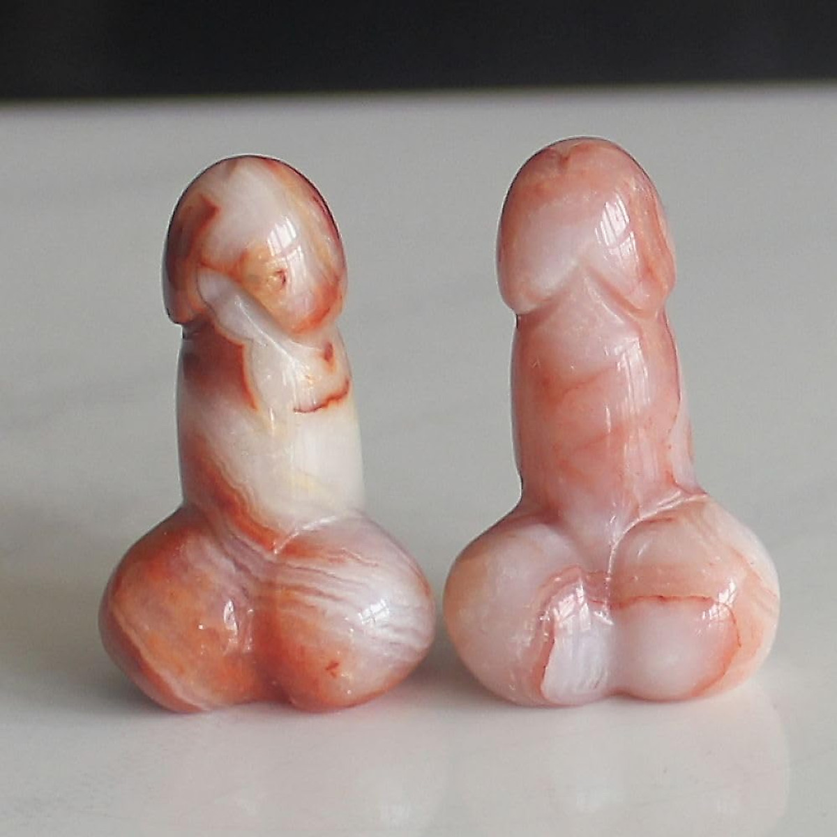 28-30mm Two Mixed gemstom Crystal Man genital Penis Testicle Figurine for Gifts (Crazy lace Agate)