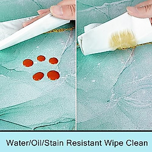 BLEUM CADE 2 PCS Kitchen Rugs and Mats Teal Marble Kitchen Mats for Floor Anti Fatigue PVC Waterproof Leather Runner Rug Non Slip Cushioned Standing Mat for Sink Laundry 17.3''x30''+17.3''x47''