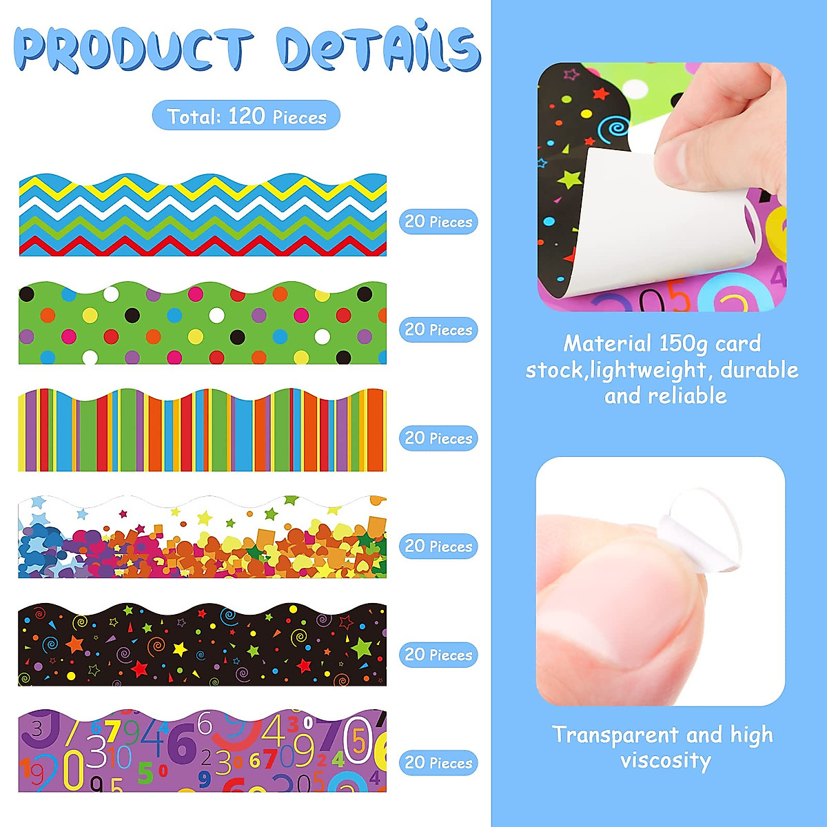 Containlol Classroom Borders for Bulletin Board, 118 Ft Geometric Scalloped Trim Rainbow Bulletin Board Boarders for Home Office Classroom Wall Chalkboard Decoration