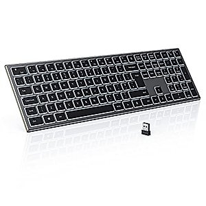 seenda Backlit Wireless Keyboard, 2.4GHz Ultra Slim Rechargeable Keyboard, Illuminated Wireless Keyboard for Computer, Laptop, Desktop, PC, Surface, Smart TV, Windows 10/8/7 (Black and Grey)