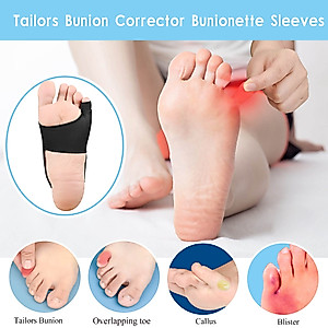 DYKOOK Tailors Bunion Corrector 1Pair Bunionette Sleeves Built-in Gel Pads Silicone Cover Guard With Non-slip Strap to Relief Bunion Pinky Toe Pain, Straighten Bunionette,Overlapping toe(Black-Large)