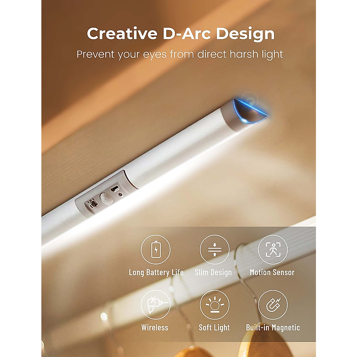 Joyzy 2 Pack Closet Lights Motion Sensor Closet Lighting with LED, Eye Protection Design for Pantry Light Automatic Wireless Lighting, LED Rechargeable Night Light for Wardrobe Under Cabinet Lights