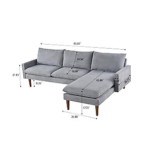 ROCKINGRUN 86" L-Shaped Sectional Sofa - 3-Seater Convertible Sectional Sofa Couch with Velvet Fabric - Small Sectional Sofa with Chaise for Living Room,Apartments