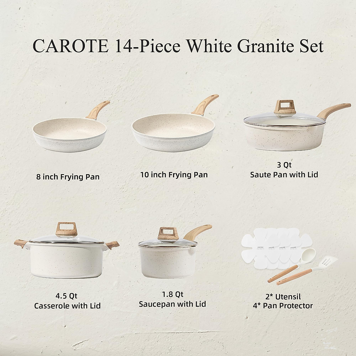 CAROTE 14 Pcs Pots and Pans Set Nonstick,Cookware Set Kitchen Cooking Set with Utensil and Pan Protectors