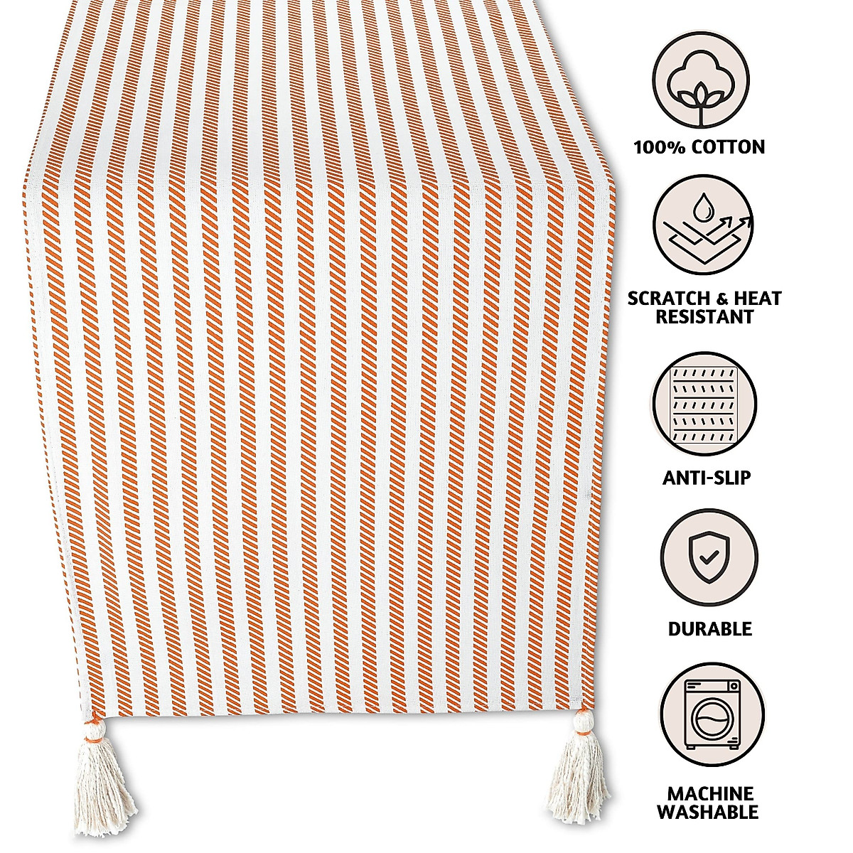 Folkulture Table Runner 72 Inches Long with Tassels for Dining Table Decor, 100% Cotton Farmhouse Style Table Runner, Boho Runner for Home Décor, Coffee Table Runner (Russet Orange)