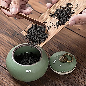 Luxshiny Mini Ceramic Canisters Ceramic Jars Vintage Chinese Style Storage Jars Ceramic Tea Canister Candy Jar Tea Jar Kitchen Canister Coffee Tea Sugar Container Light Green