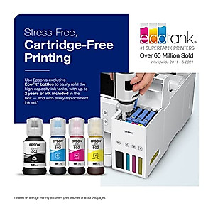 Epson EcoTank ET-3850 Supertank All-in-One Wireless Color Inkjet Printer - Print Scan Copy - 2.4" LCD, 15.5 ppm, 4800 x 1200 dpi, 30-Sheet ADF, Auto 2-Sided Printing, Voice Activated, Ethernet